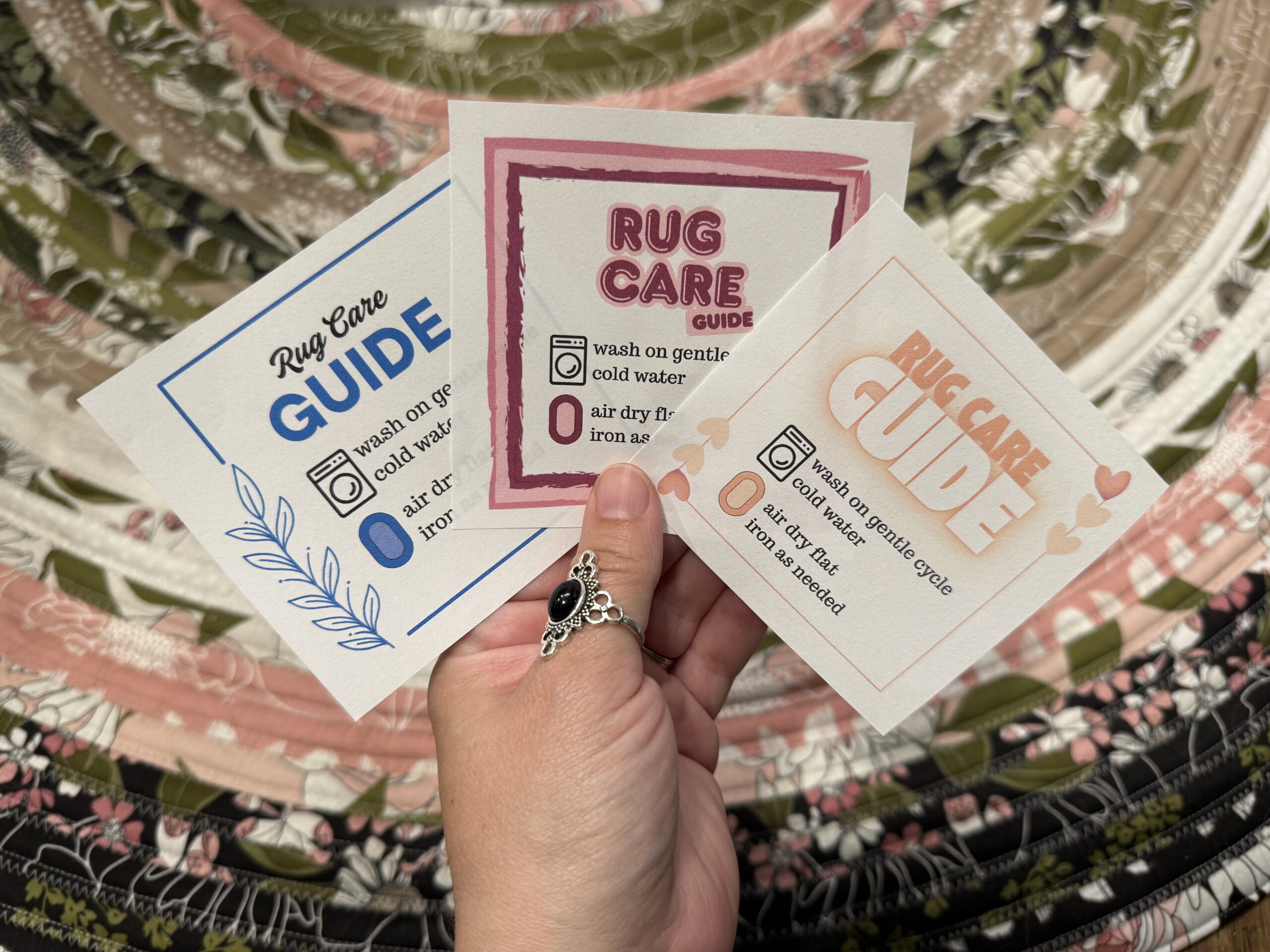 Free Printable Fabric Rug Care Guide Cards - Kristy's Handmade Creations